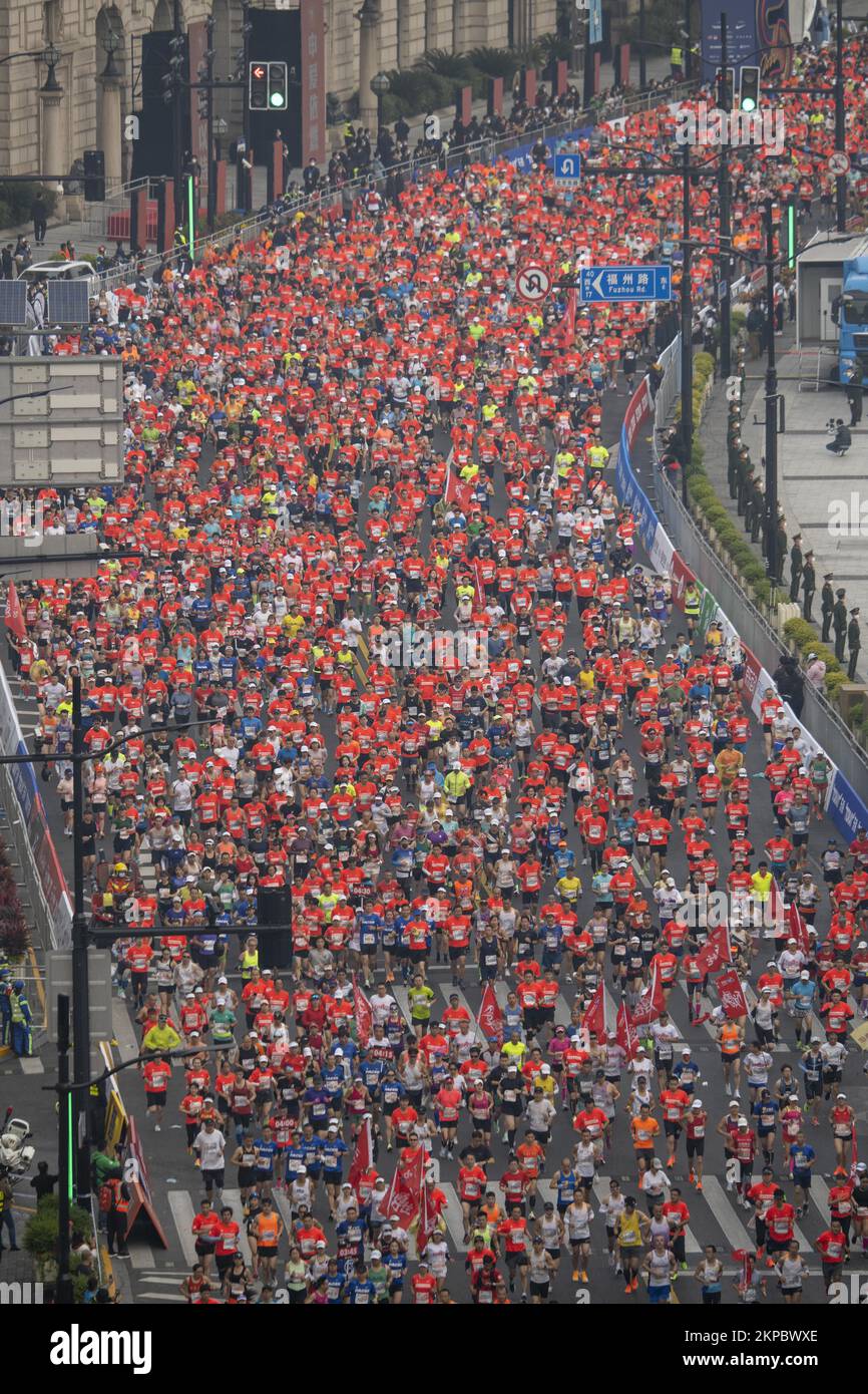 Aerial photo shows the 2022 Shanghai Marathon kicked off in Shanghai ...