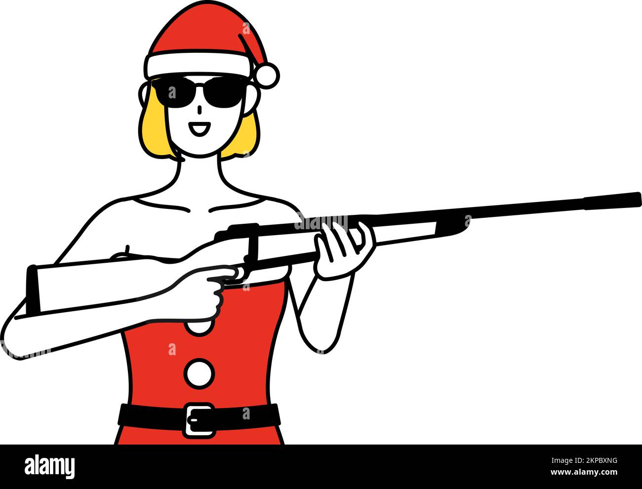 Simple line drawing illustration of a woman dressed as Santa Claus ...