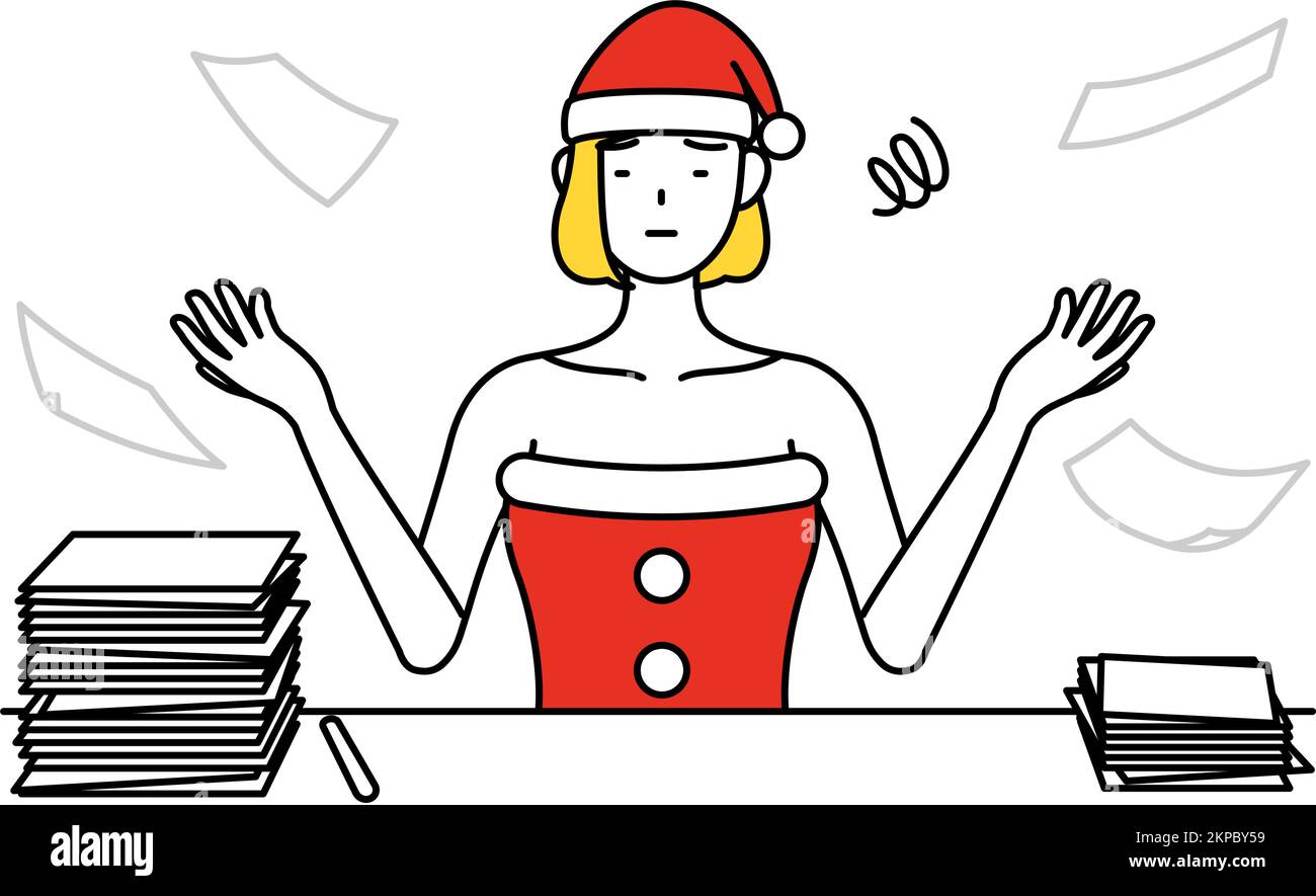 Simple line drawing illustration of a woman dressed as Santa Claus who ...