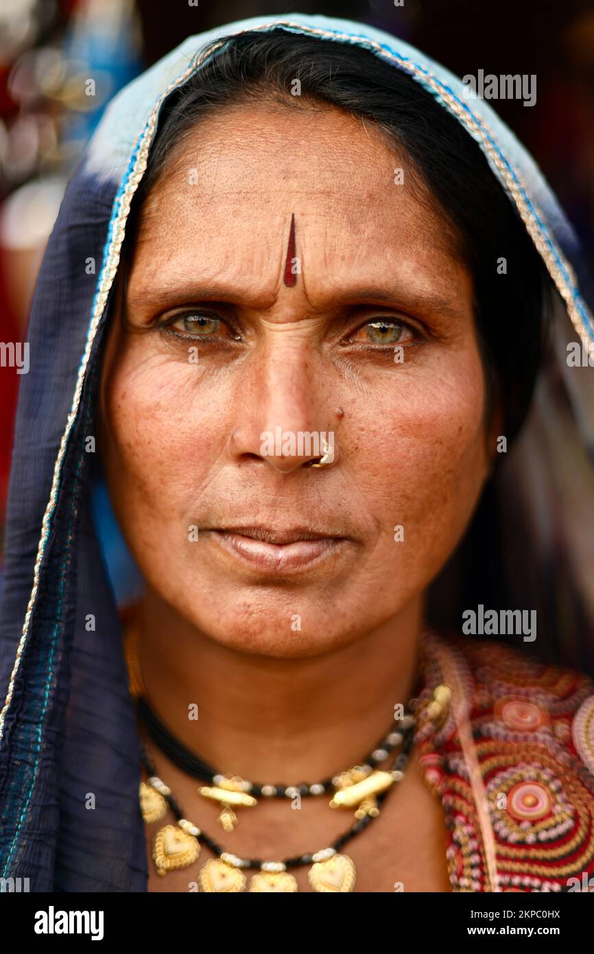 An Indian old kalbelia tribal woman. This snake charming tribe used to ...