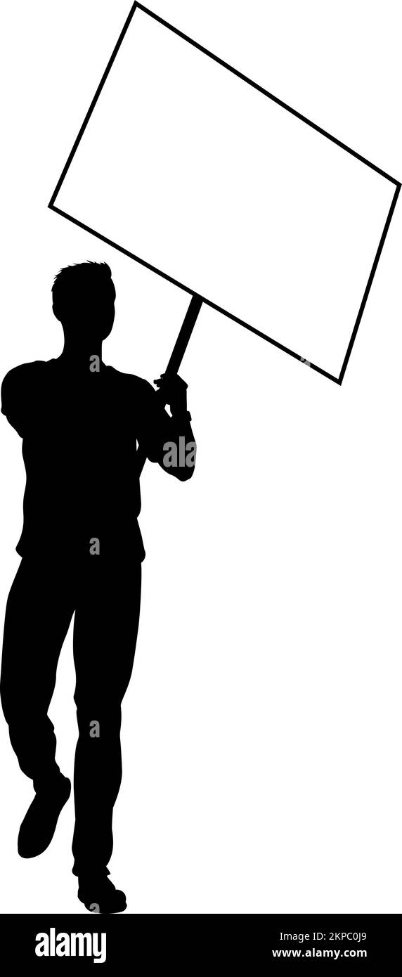 Protest Rally March Picket Sign Silhouette Person Stock Vector Image ...