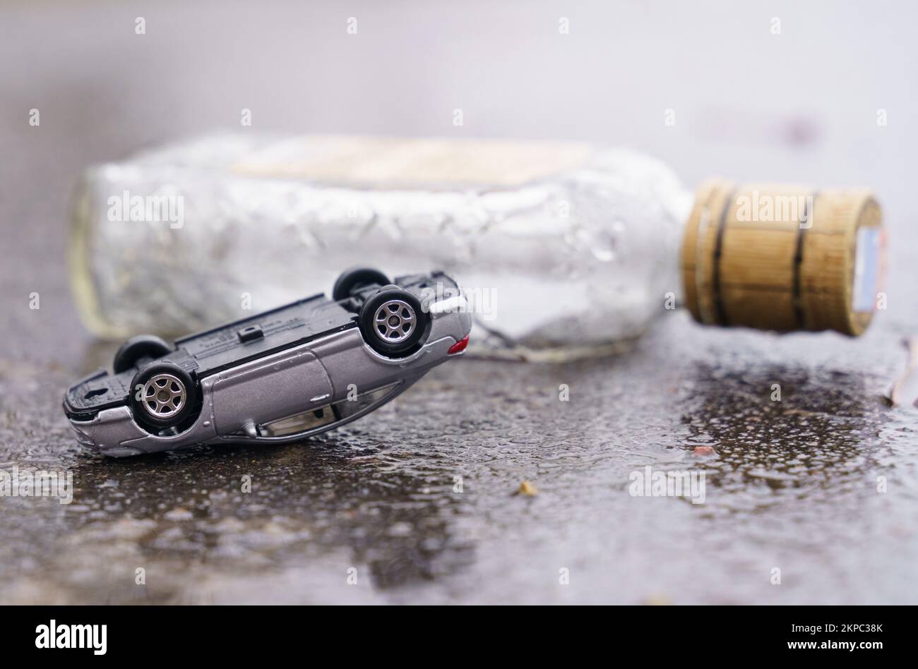 Occurrence. Traffic accident - an overturned car with a bottle of ...