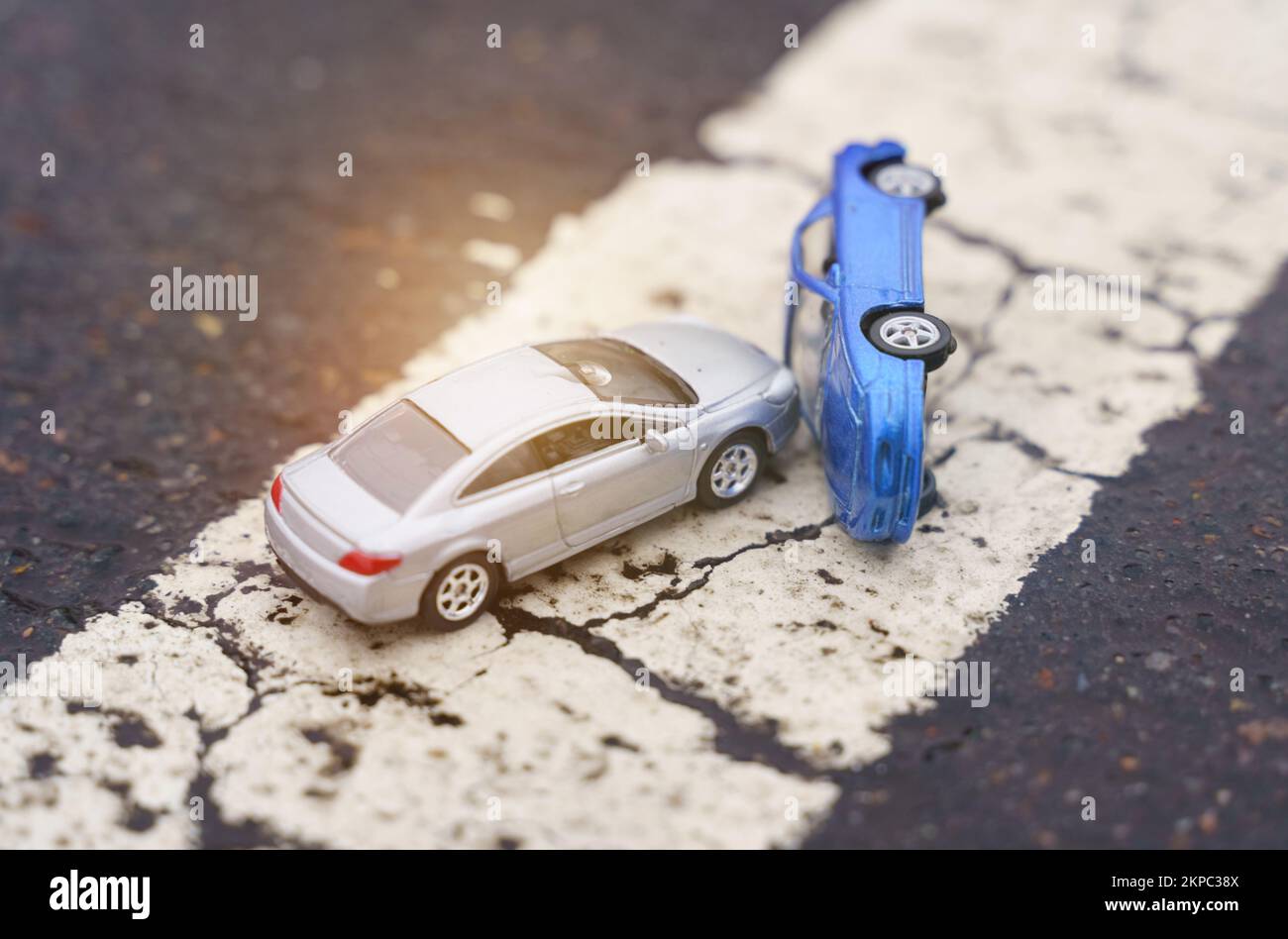 Incidents. Collision of two cars on a solid road marking line Stock ...