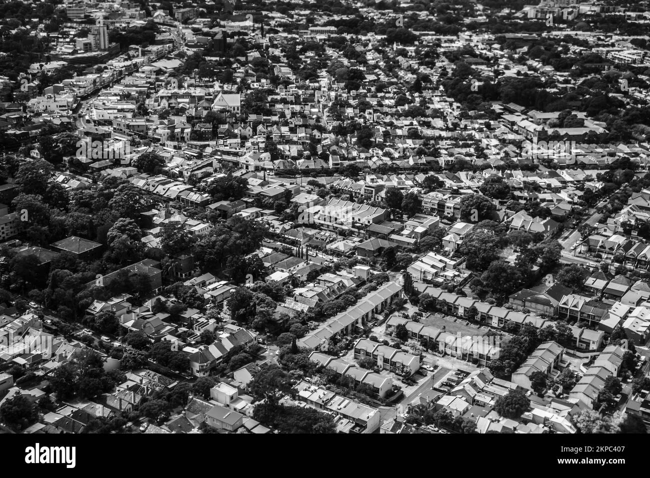 Elevated view of suburban housing Black and White Stock Photos & Images ...