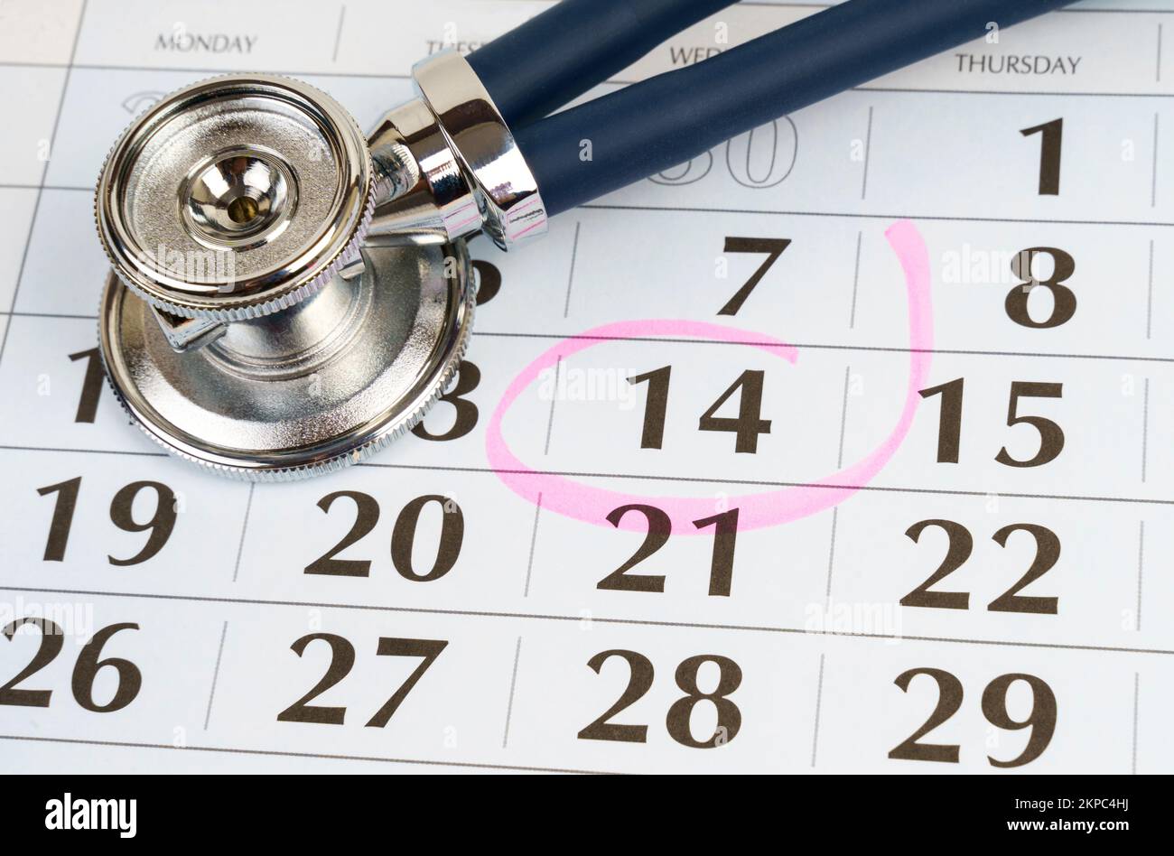 Scheduled doctor's appointment. There is a stethoscope on the calendar ...