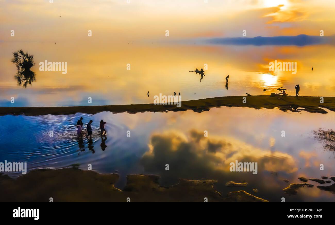 Aerial photos show the picturesque views of Wangguan Wetland Park along ...