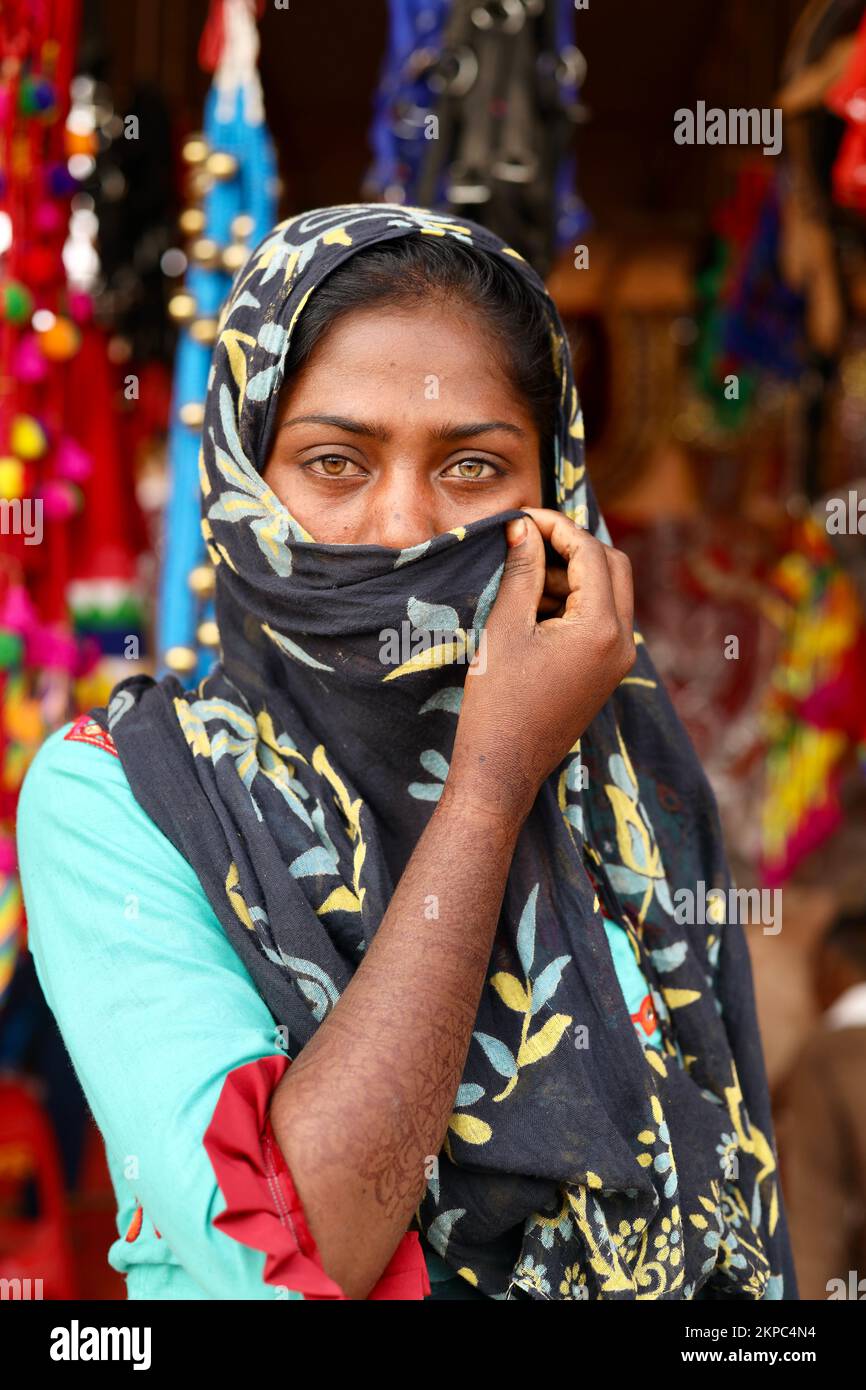 An Indian kalbelia tribal young girl.This snake charming tribe used to ...