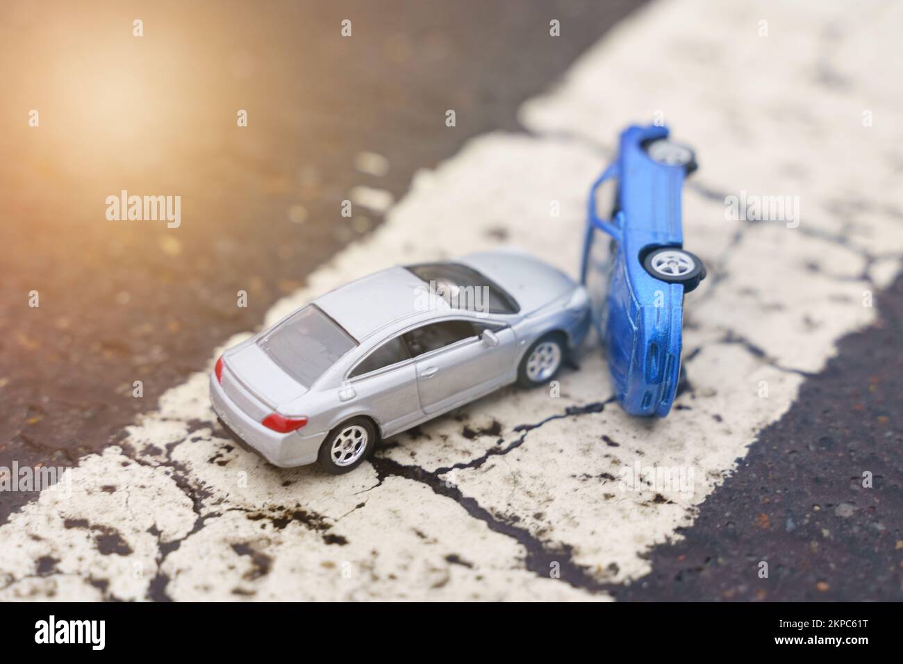 Incidents. Collision of two cars on a solid road marking line Stock ...