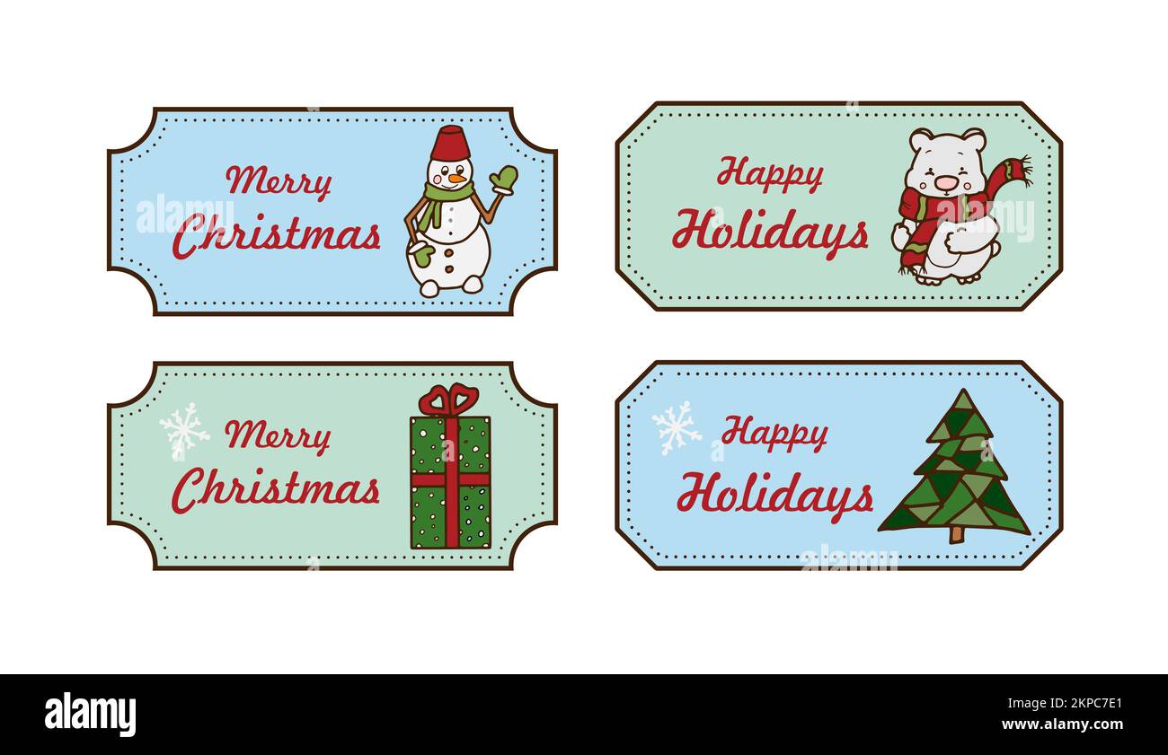 Vector set of Christmas tags in doodle style. Stickers for gift boxes ...