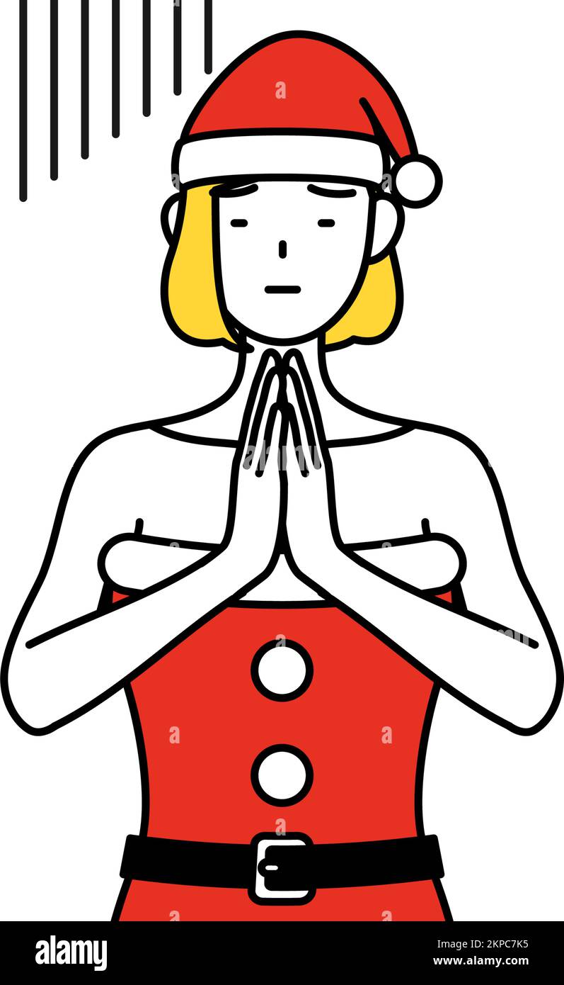 Simple line drawing illustration of a woman dressed as Santa Claus ...