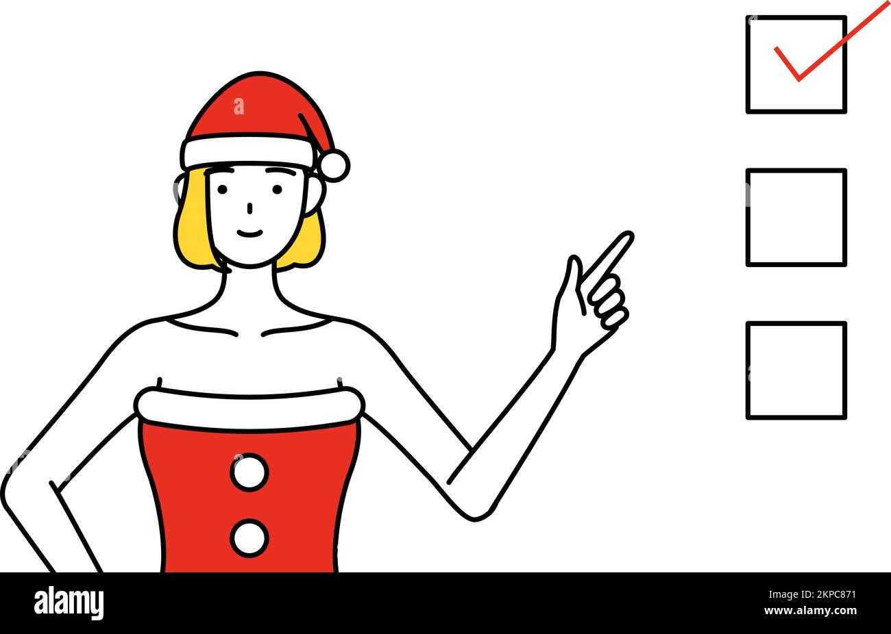 Simple line drawing illustration of a woman dressed as Santa Claus ...