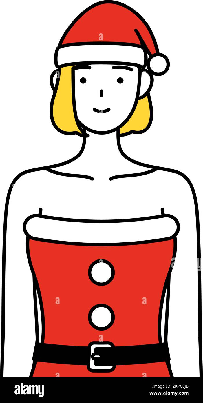 Simple line drawing illustration of a woman dressed as Santa Claus ...
