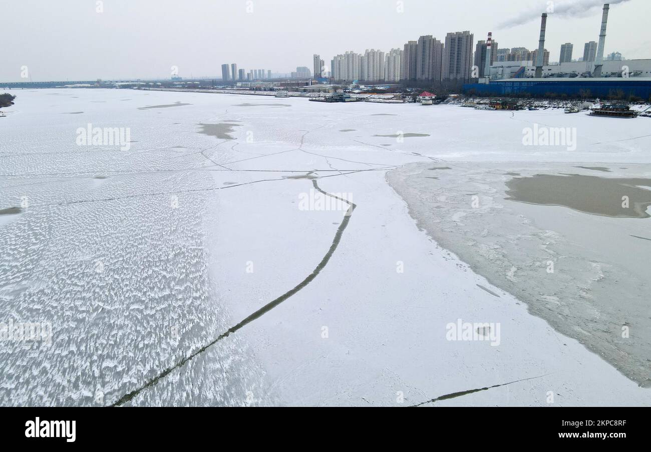 Aerial photo shows the Harbin Section of Songhua River is completely ...