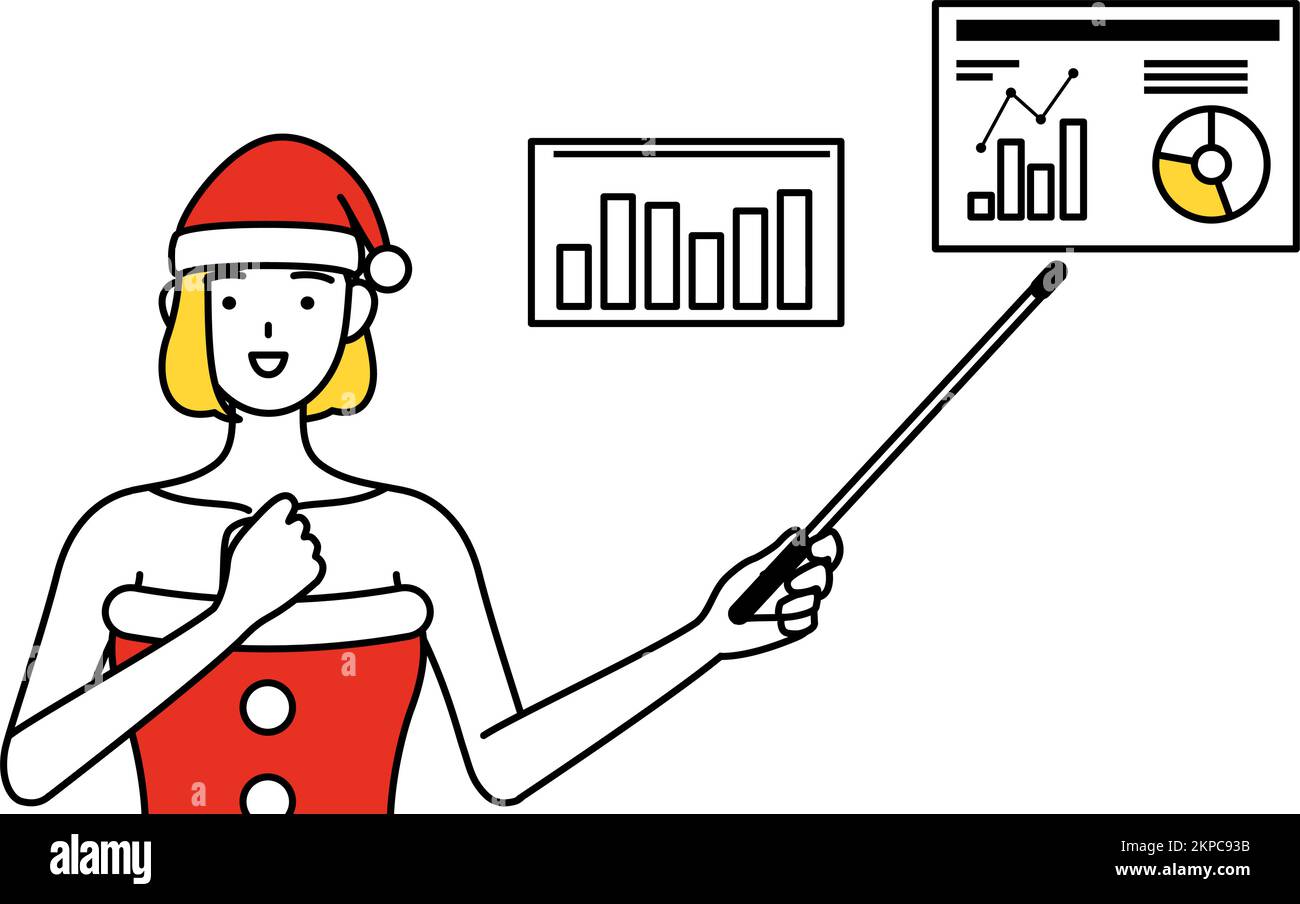 Simple line drawing illustration of a woman dressed as Santa Claus ...