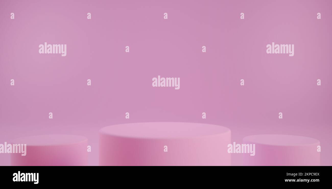 Three pink podium 3d rendering abstract background design to display products. Light pink ...