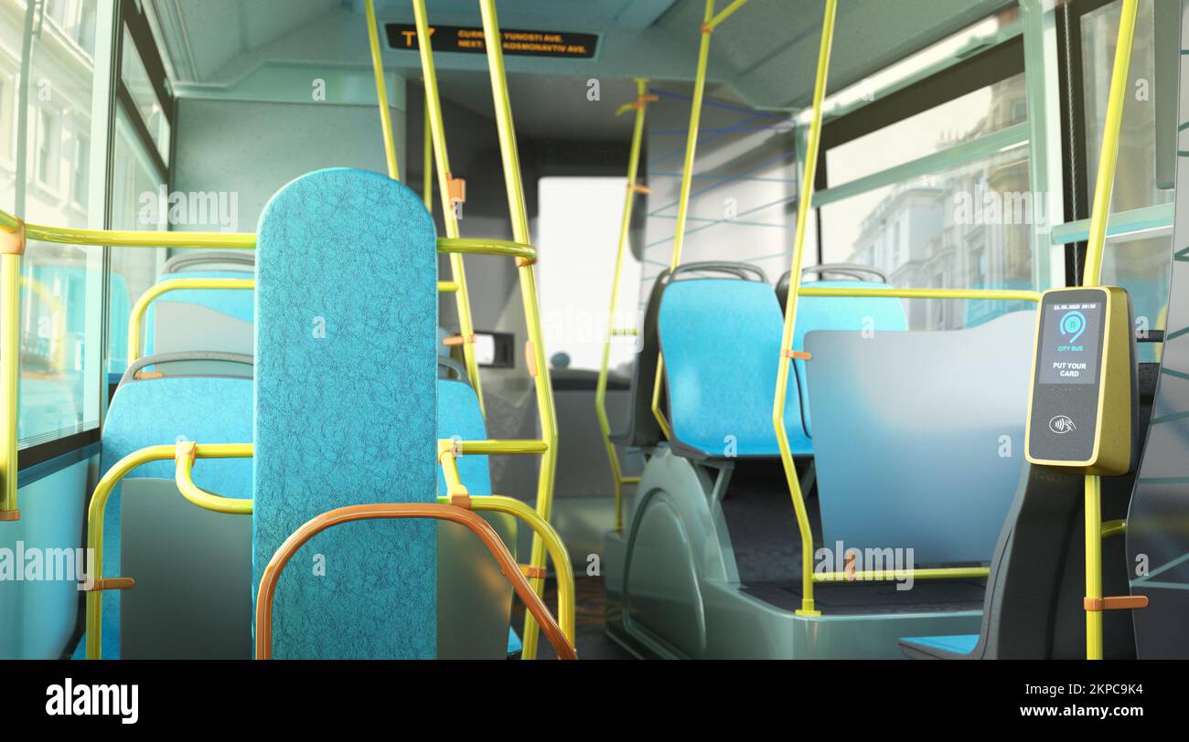 empty Route bus interior 3d render image Stock Photo - Alamy
