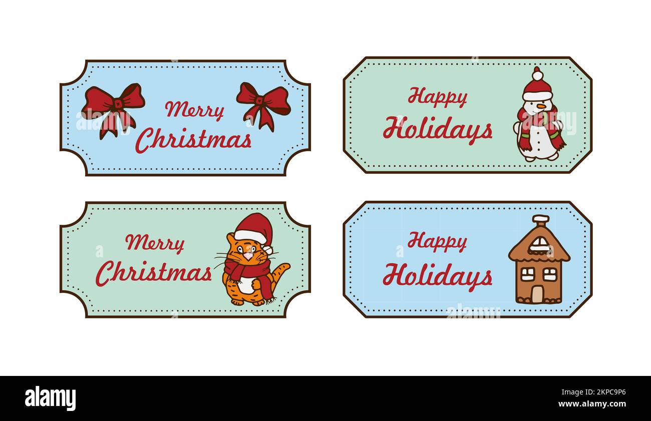 Vector set of Christmas tags in doodle style. Stickers for gift boxes ...