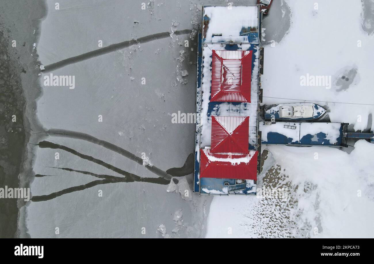 Aerial photo shows the Harbin Section of Songhua River is completely ...