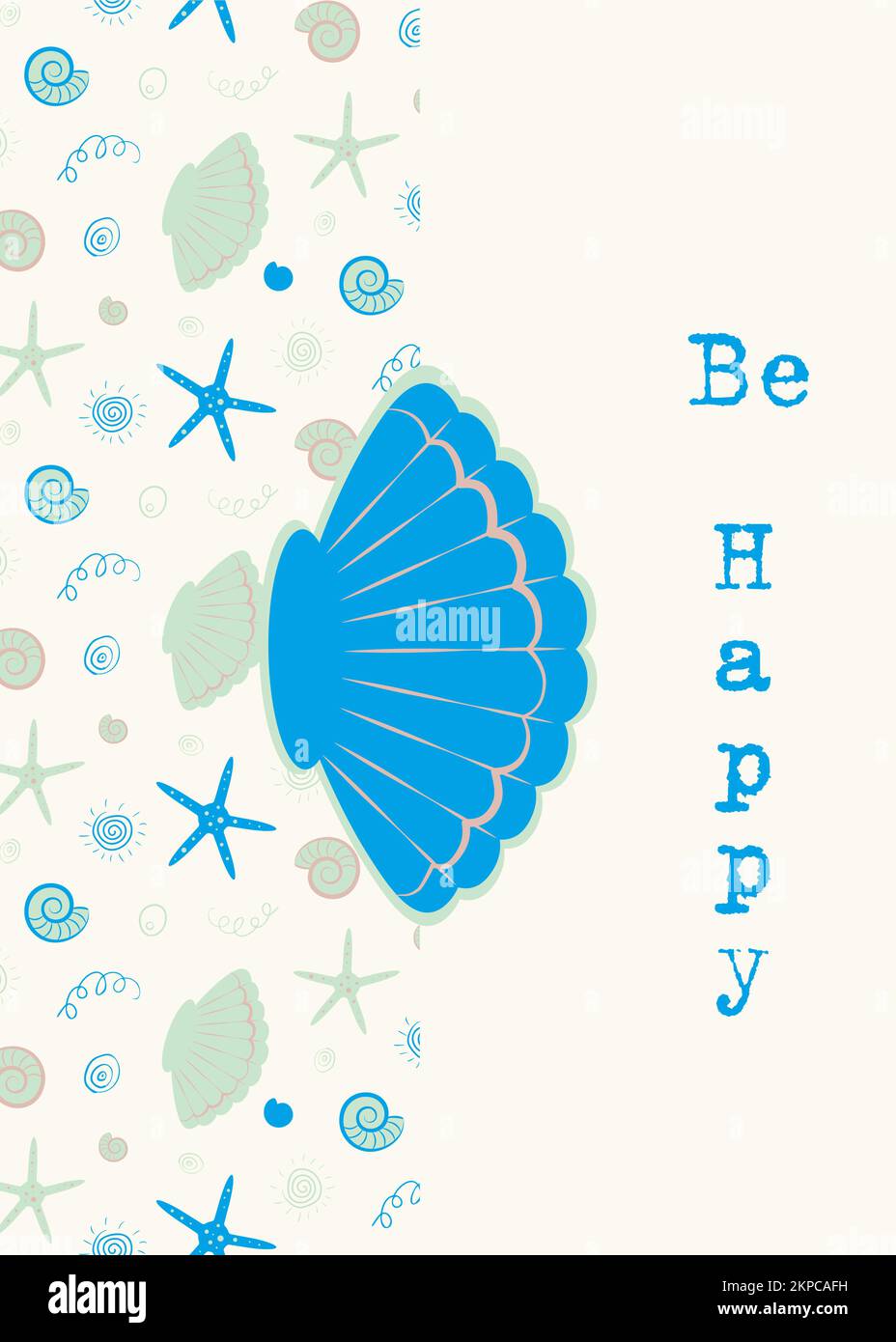 Vector nautical summer card, banner with starfish, shells and doodles ...