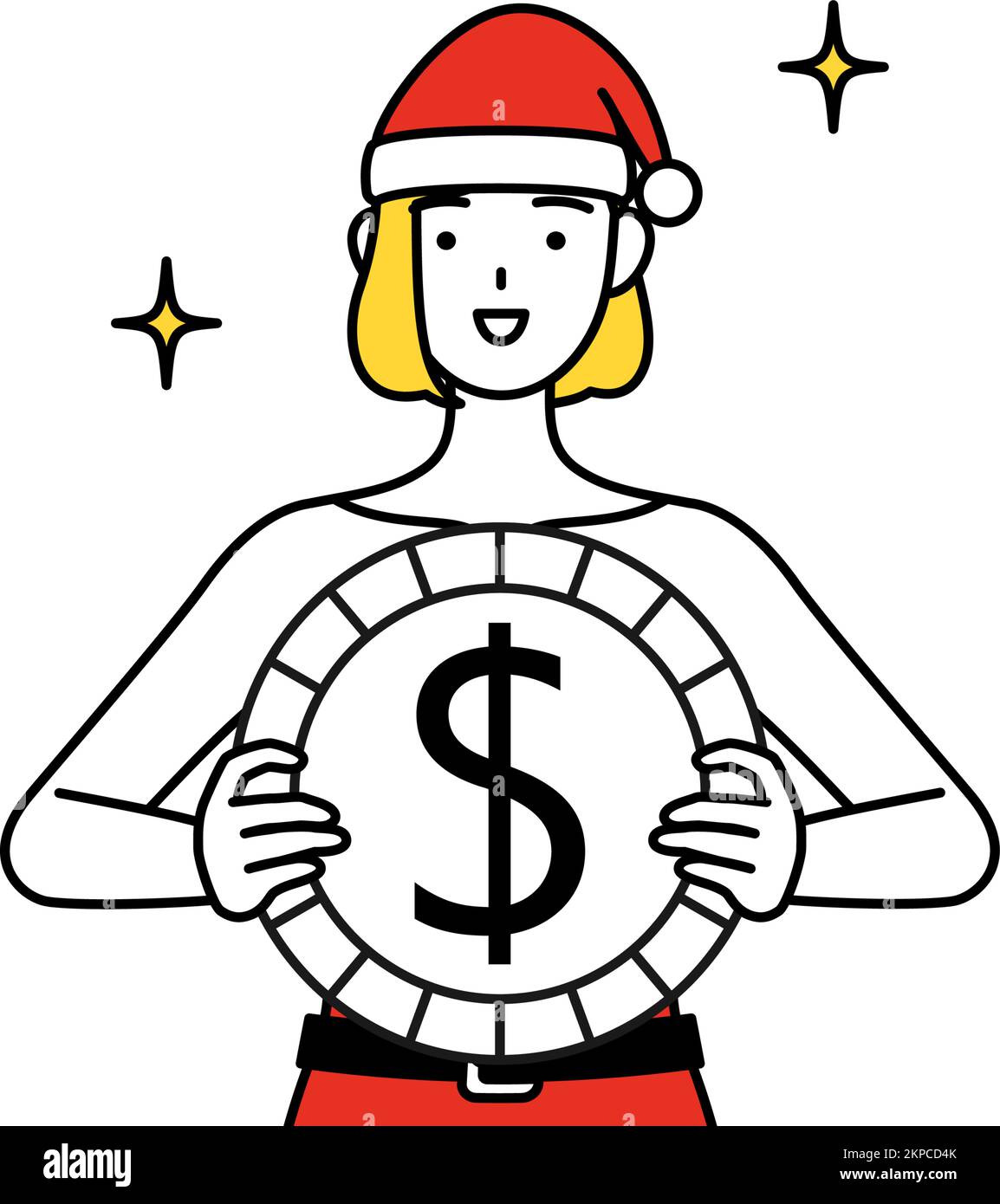 Simple line drawing illustration of a woman dressed as Santa Claus ...