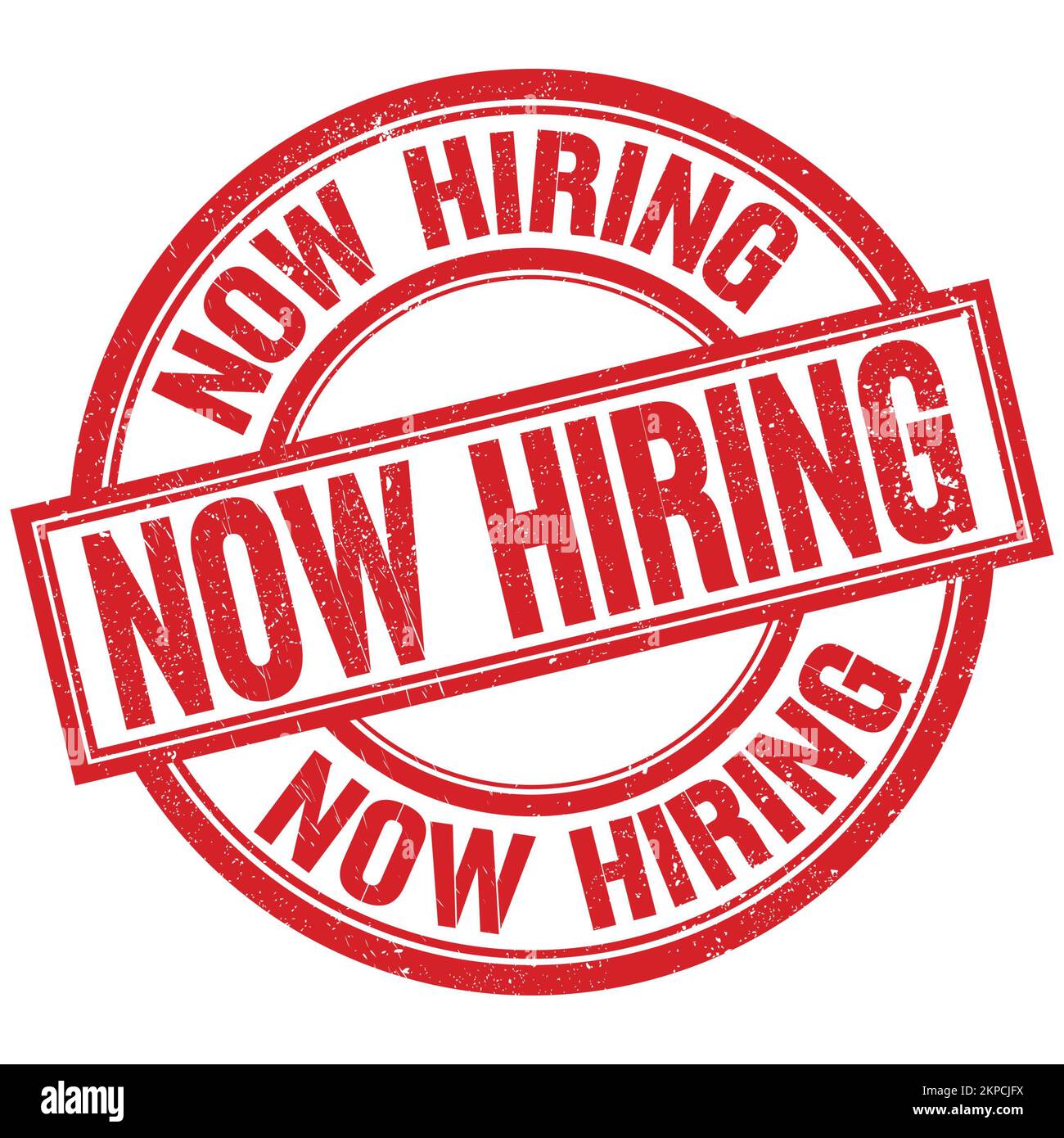 NOW HIRING text written word on red round stamp sign Stock Photo - Alamy