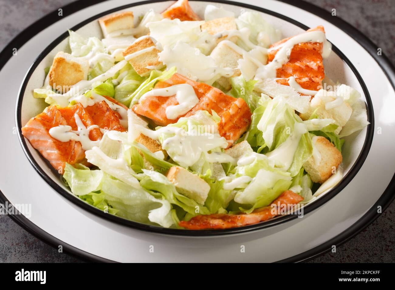 Grilled Salmon Caesar Salad with Croutons, Parmesan, Caesar Dressing ...