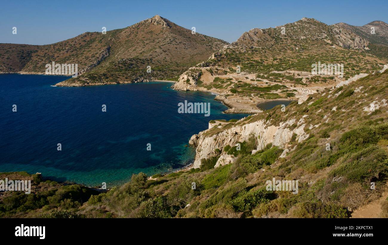 Southwestern tip of Turkey. Sunset from the ancient city of Datca Knidos. Yazikoy village harbor ...