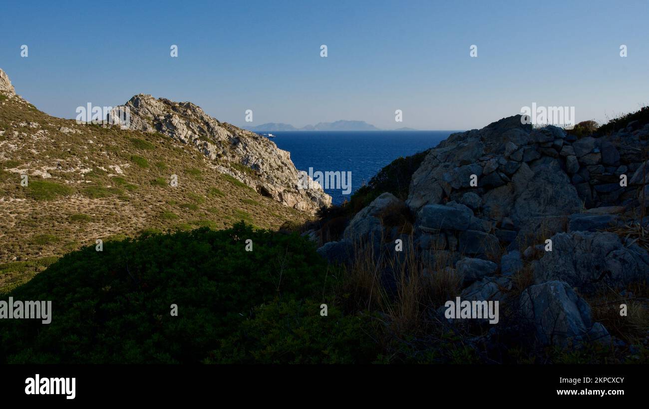 Southwestern tip of Turkey. Sunset from the ancient city of Datca Knidos. Yazikoy village harbor ...