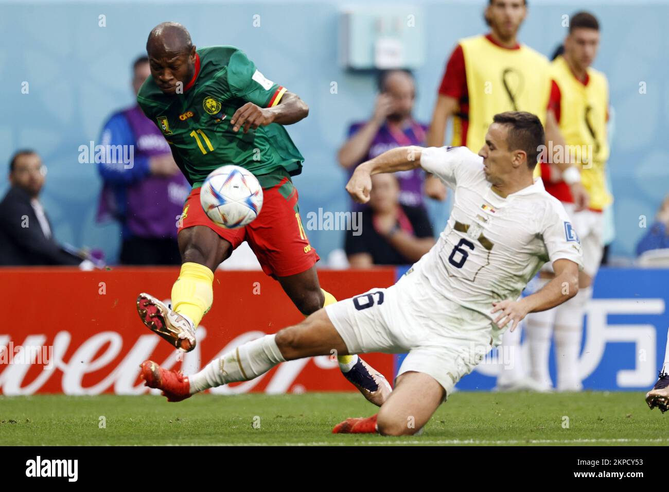 AL WAKRAH - (l-r) Christian Bassogog of Cameroon, Nemanja Maksimovic of ...