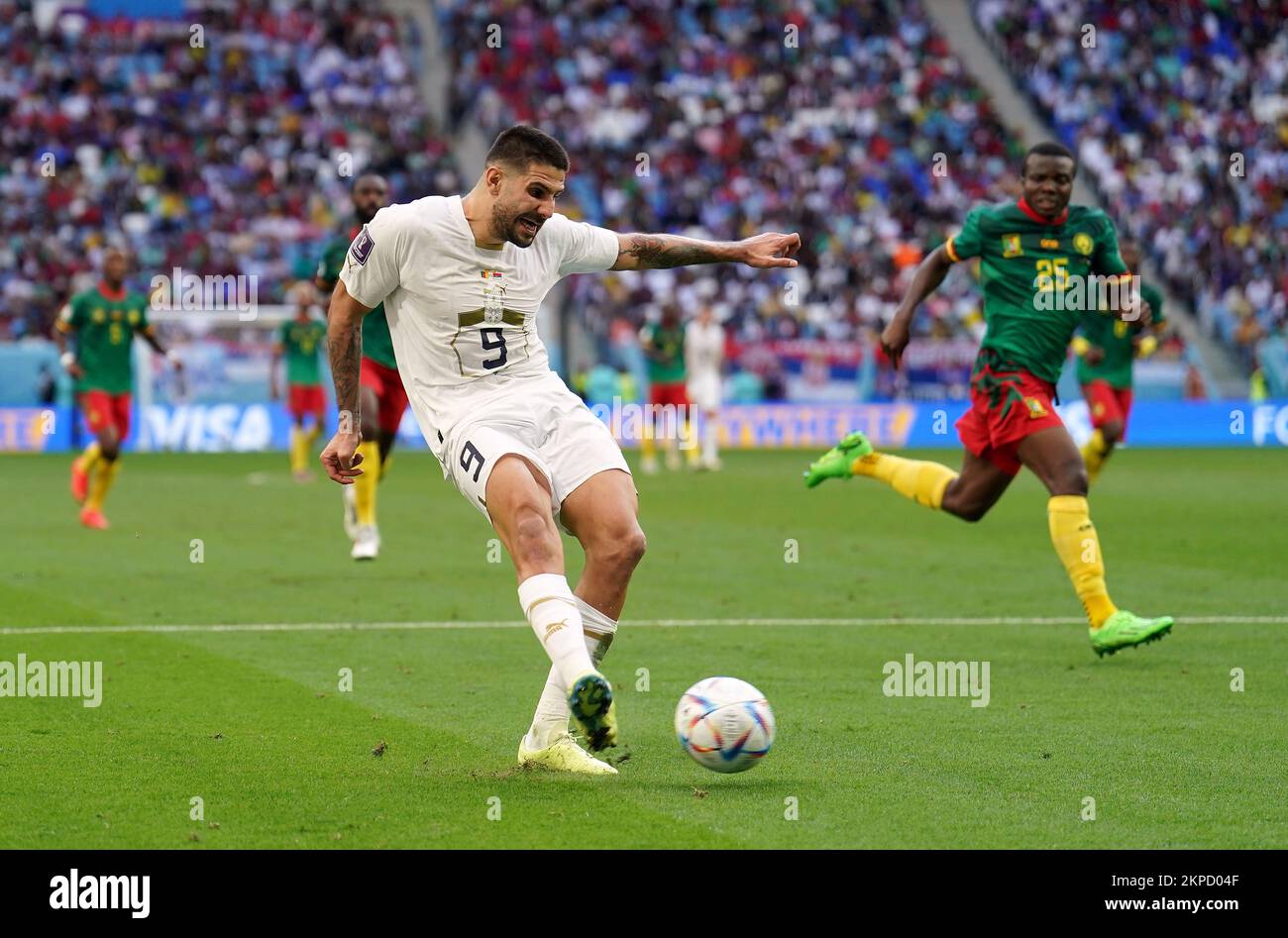 Serbia’s Aleksandar Mitrovic shoots during the FIFA World Cup Group G ...
