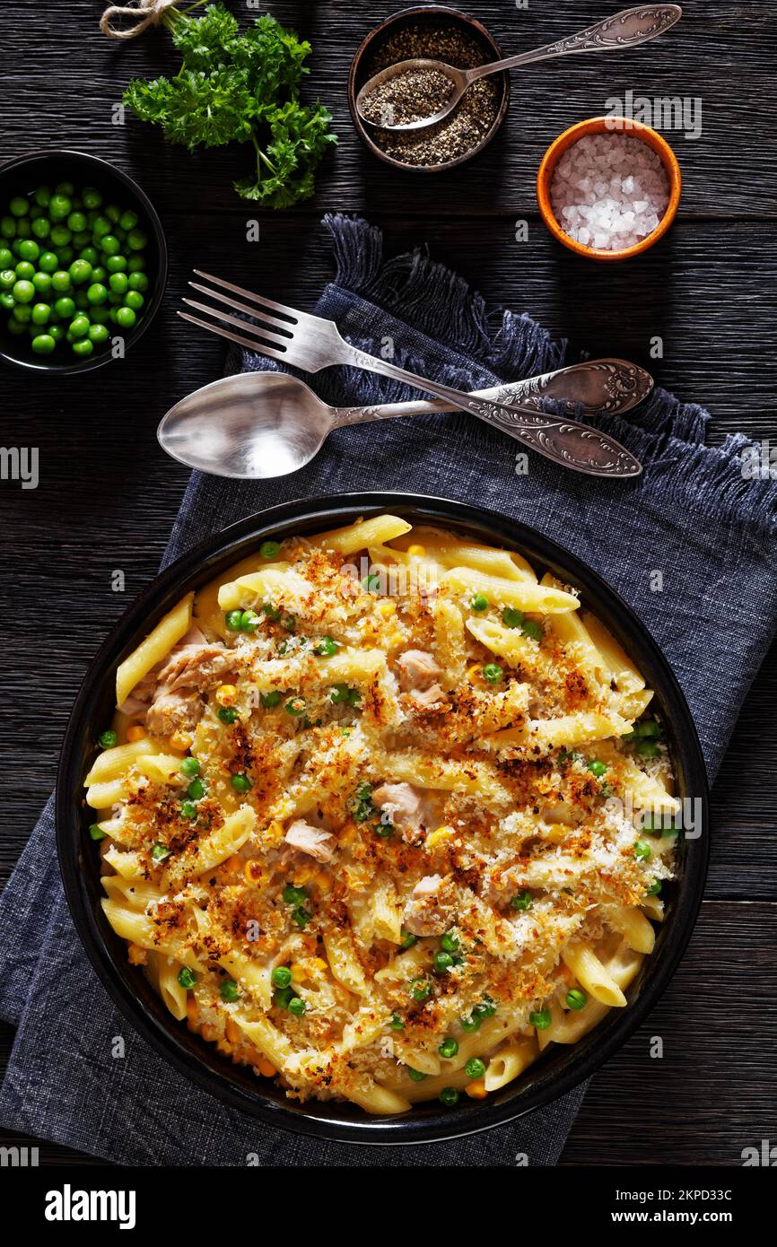 Tuna Mornay, Creamy Tuna Casserole Penne Pasta Bake in baking dish on ...