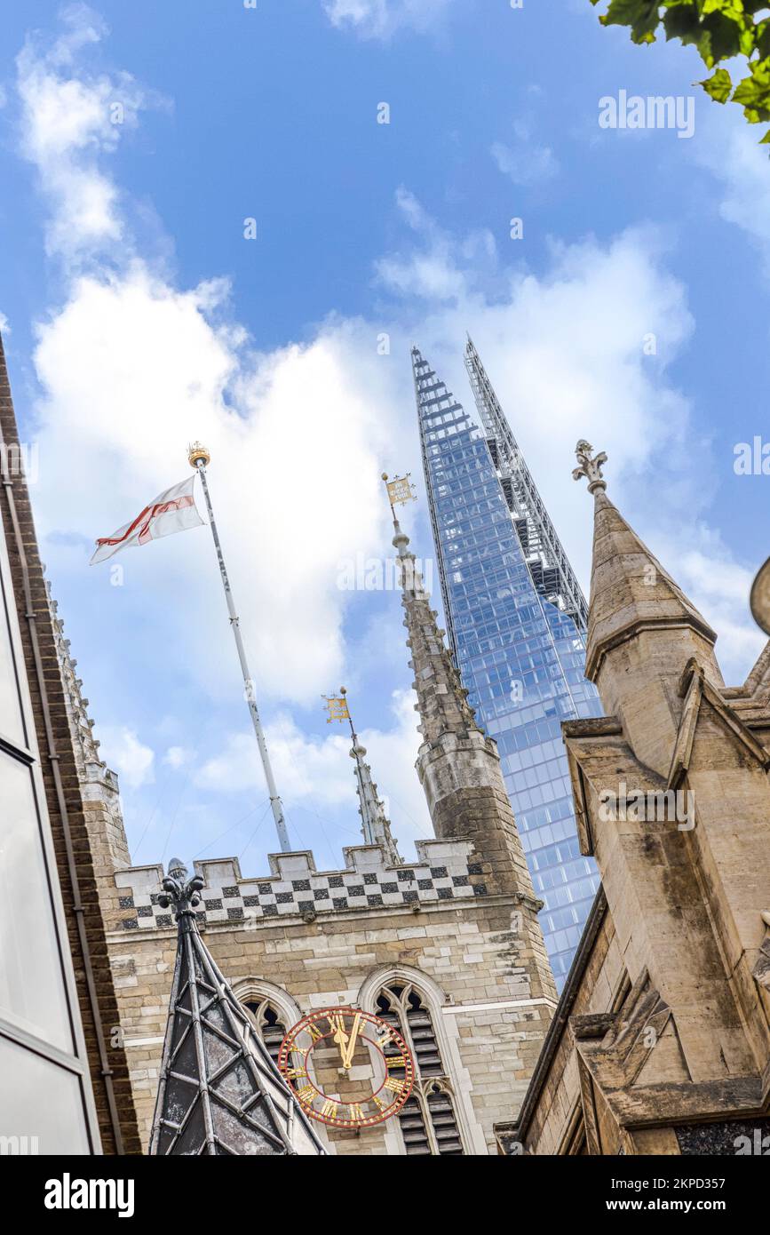 Southwark Cathedral and the Shard, South Bank London England Stock ...