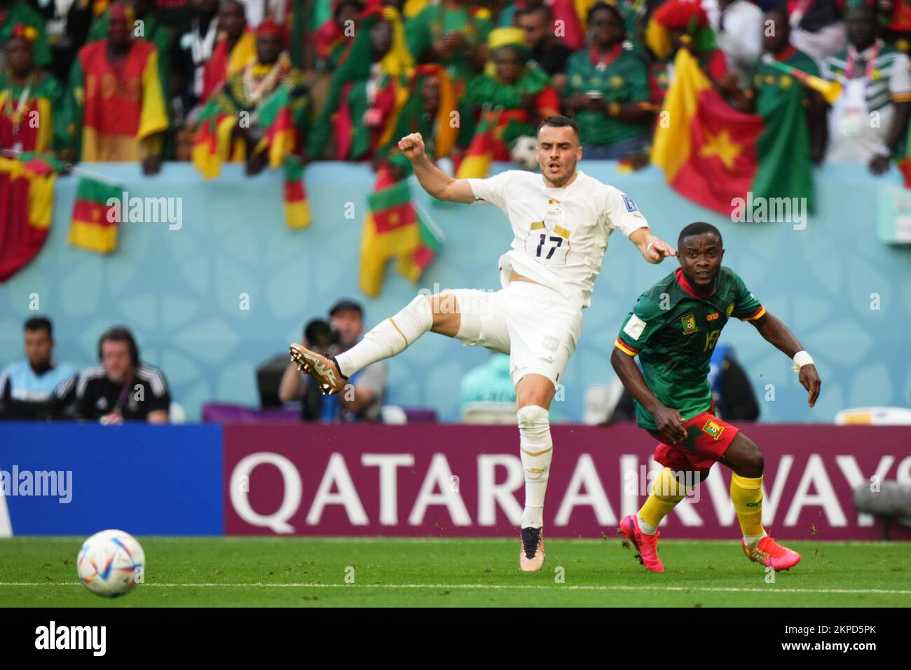 Filop Kostic of Serbia and Martin Hongla of Cameroon during the FIFA ...