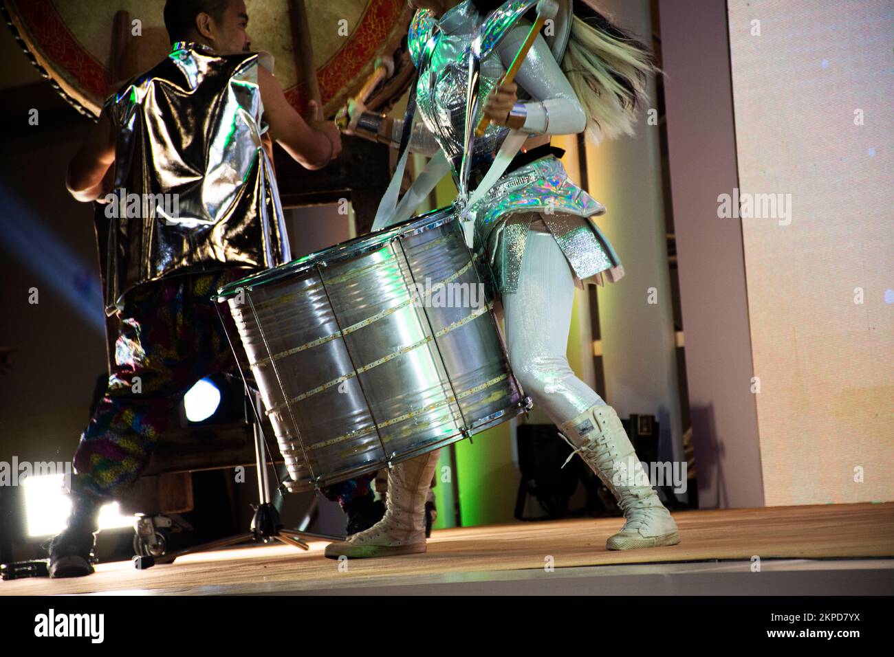 Music band thai acting musician playing gong drum set and dancing to ...