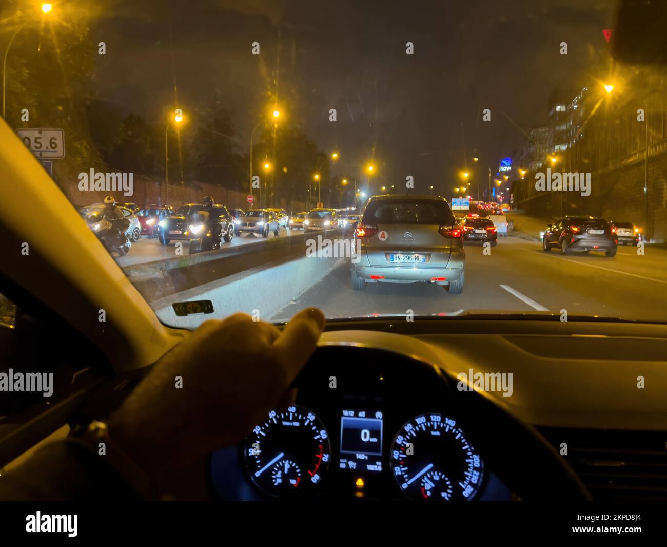 Paris, France - Nov 11, 2022: View from inside the car at the large ...