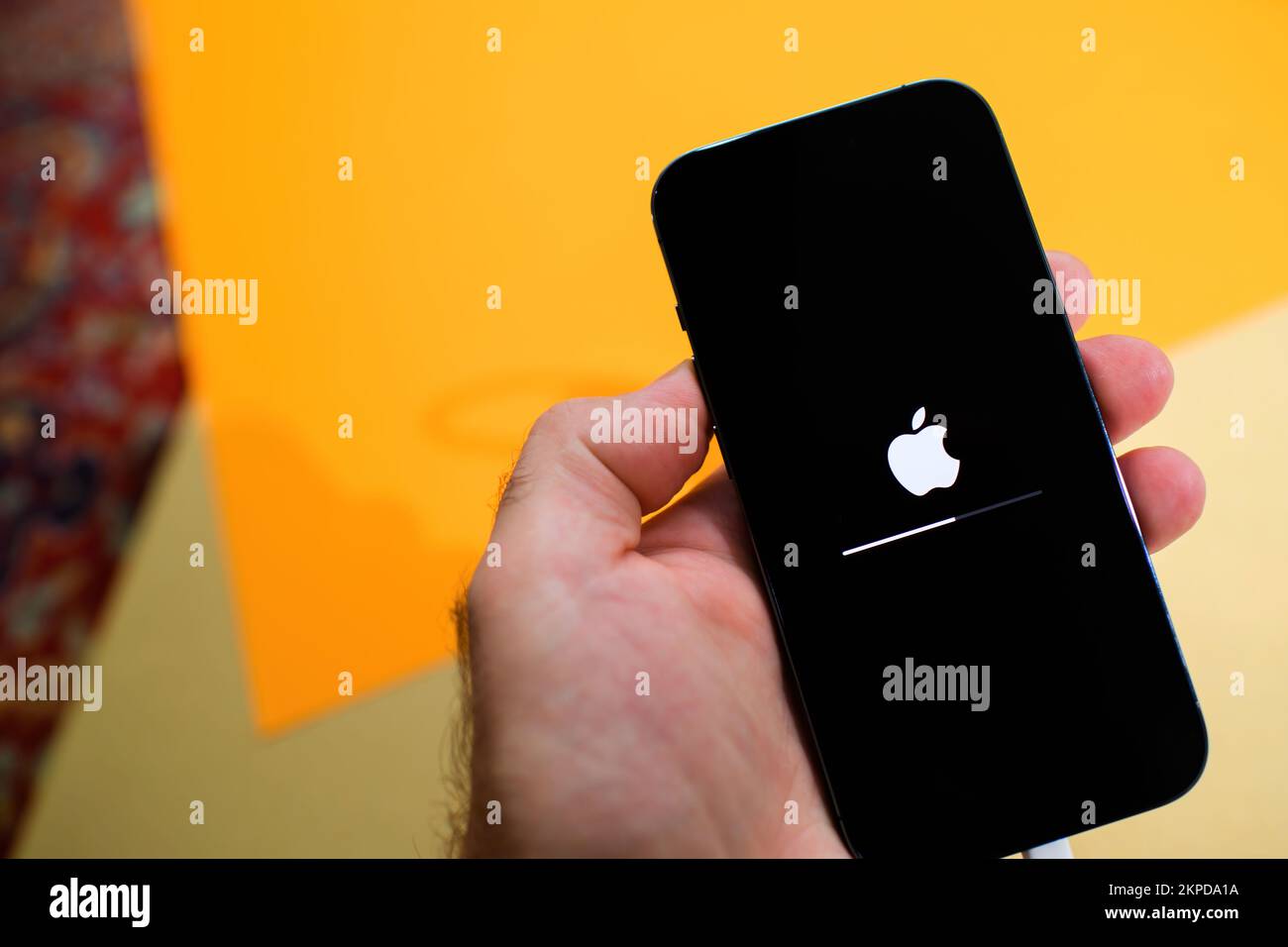 Paris, France - Sep 29, 2022: Male hand holding latest Apple Computers ...