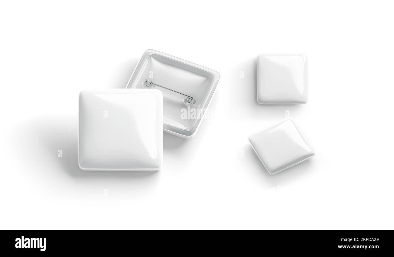 Blank square round badge mockup, different views, 3d rendering. Empty ...