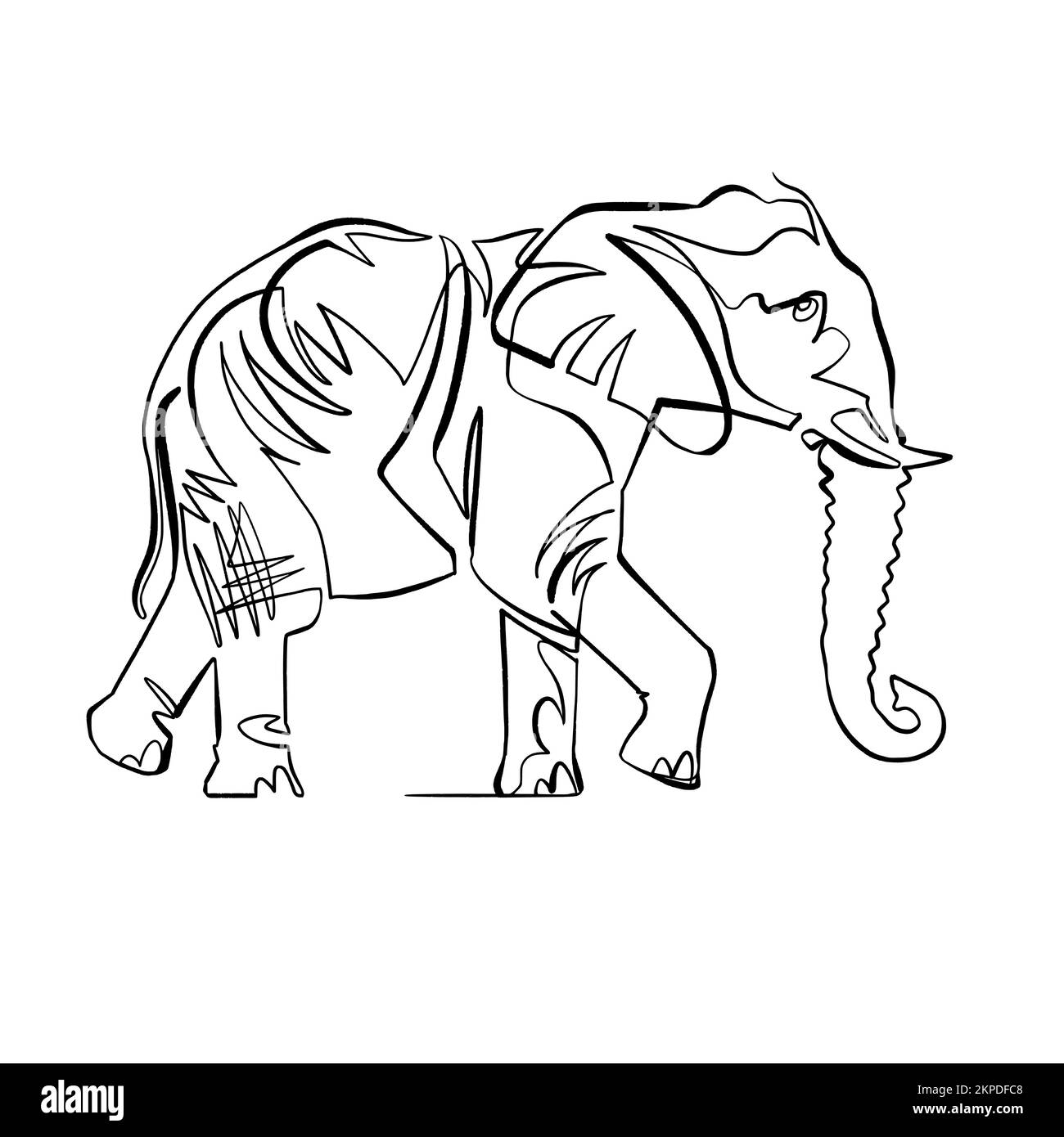 Elephants Walking In A Line Drawing