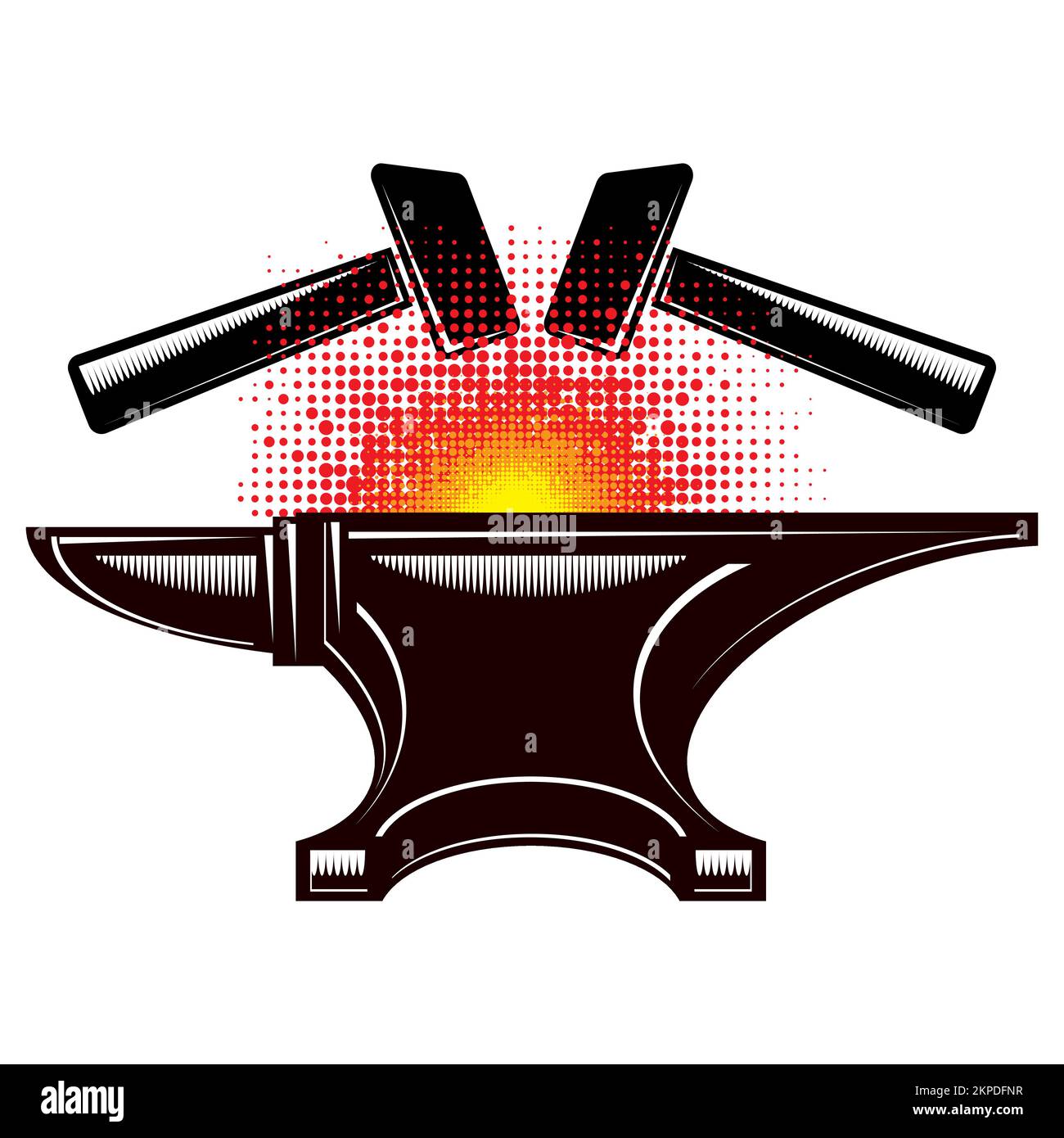 Anvil and Hammer Icon with Red Dotted Flash on White Background ...