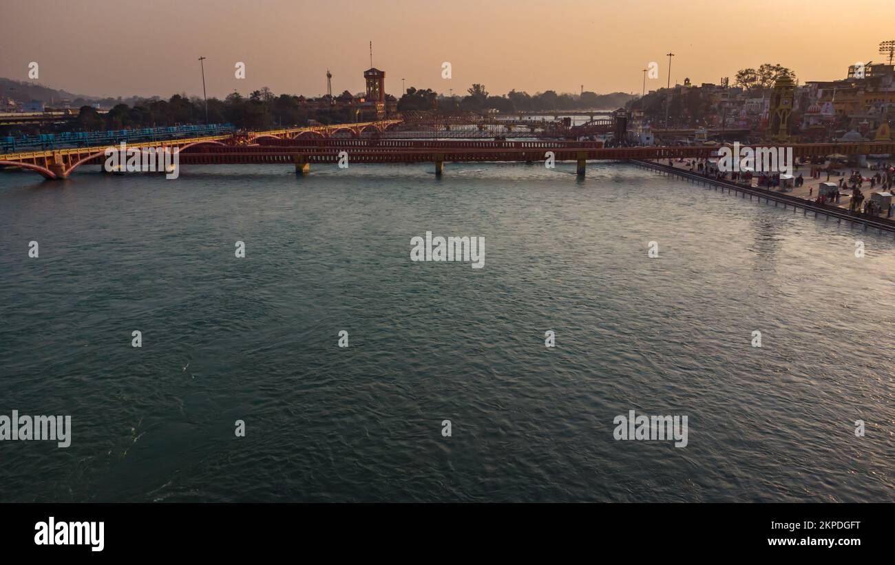 A beautiful view of the Ganges river in the evening in Rishikesh ...