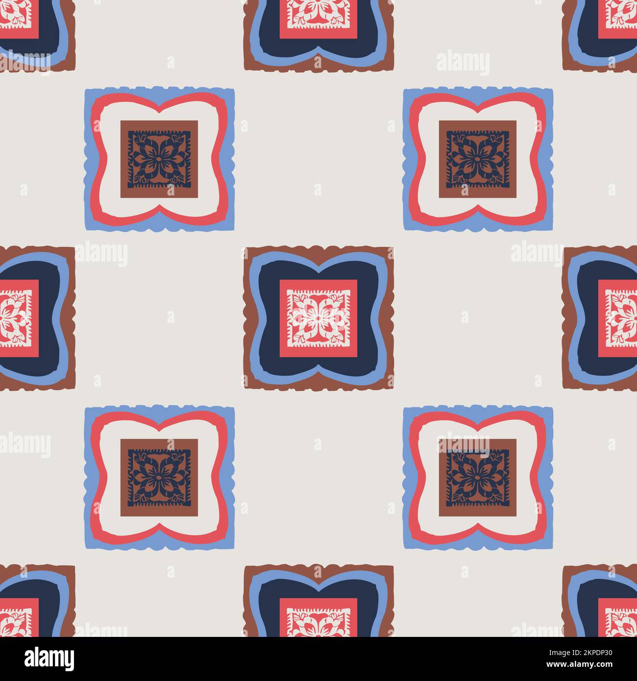 Hand drawn retro block print seamless pattern. Vector 80s vintage ...
