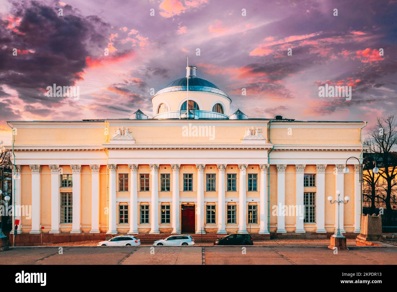 Helsinki, Finland. Bright Light Magenta Dramatic Sky With Shining Stars ...