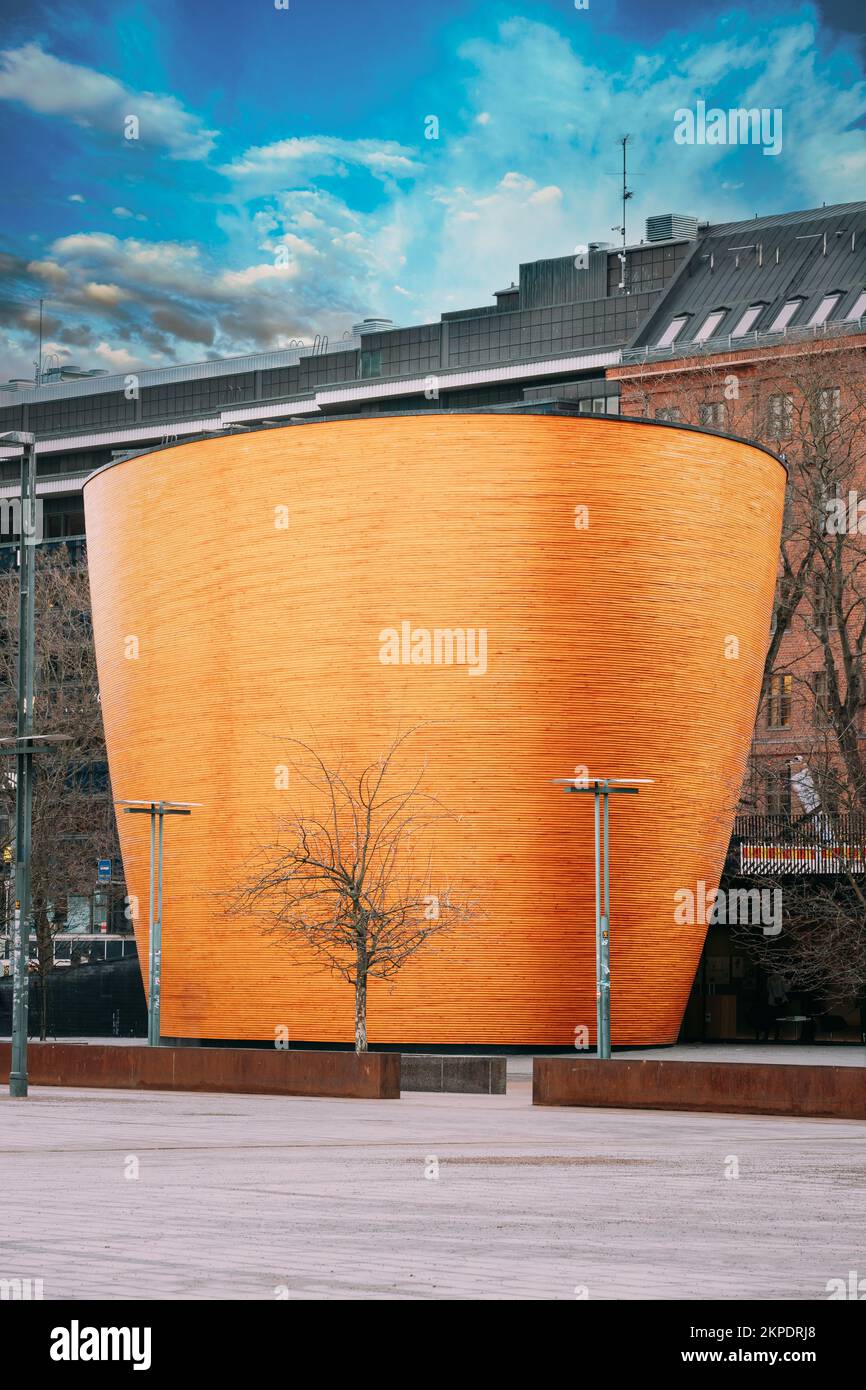 Helsinki, Finland. Bright Blue Cloudy Sky Above Kamppi Chapel Also ...