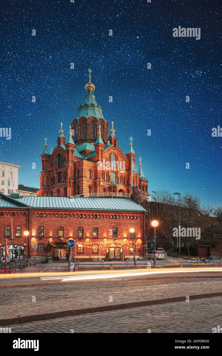 Helsinki, Finland. Bright Light Blue Dramatic Sky With Shining Stars ...