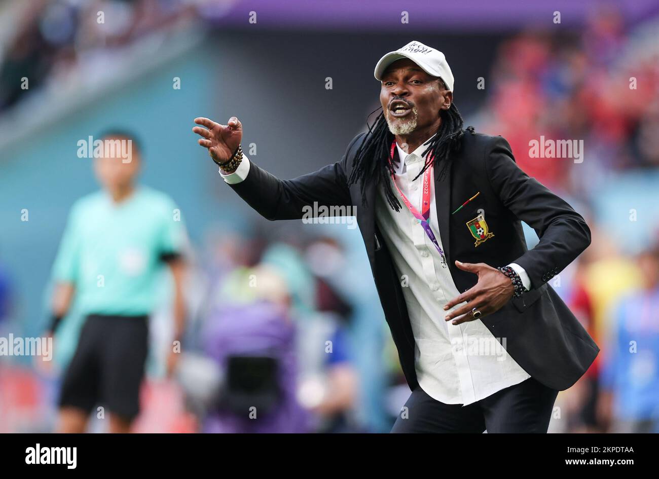 Al Wakrah, Qatar. 28th Nov, 2022. Rigobert Song, head coach of Cameroon ...