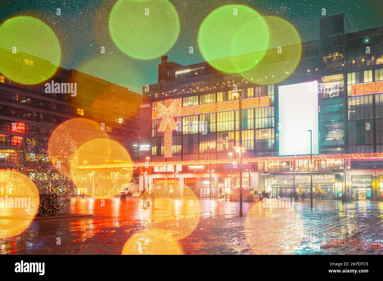Helsinki, Finland. Effect Bokeh View On Shopping Centre In Night ...