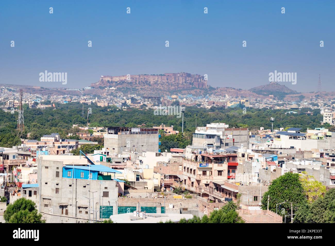 city view with ancient fort in the background and blue sky at morning ...