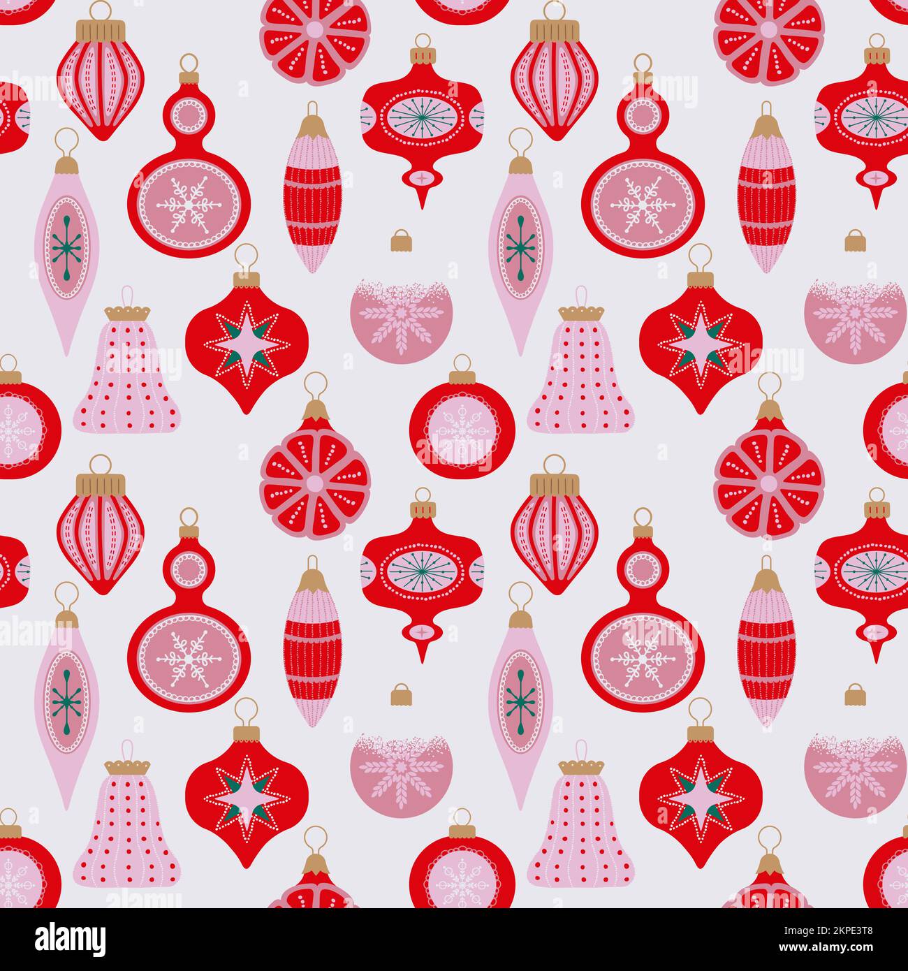 Red Pink Vintage Christmas glass balls seamless pattern. Vector ...