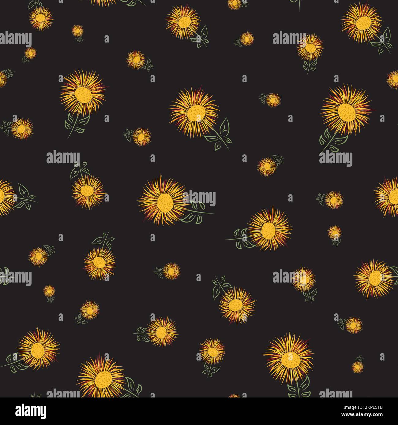 Inula flower seamless vector pattern background. Perennial cottage ...