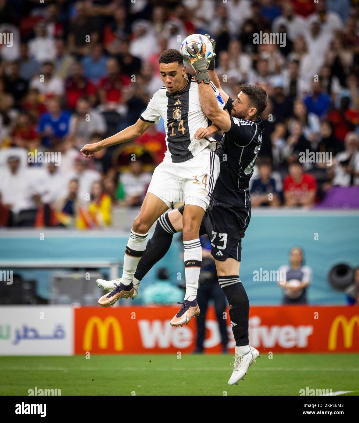 Doha, Qatar. 27th Nov, 2022. Jamal Musiala (Deutschland), Unai Simon ...